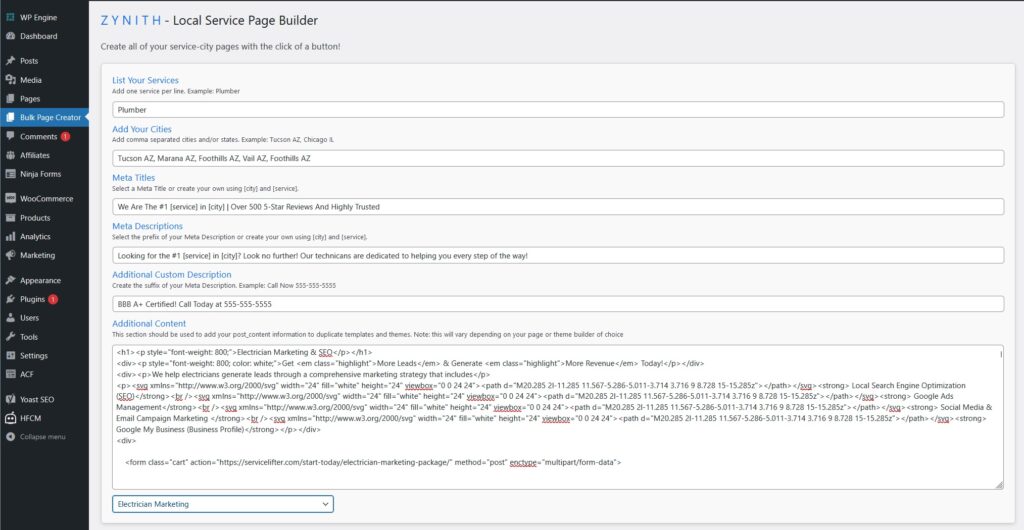 Zynith Local Bulk Page Creator | Zynith SEO
